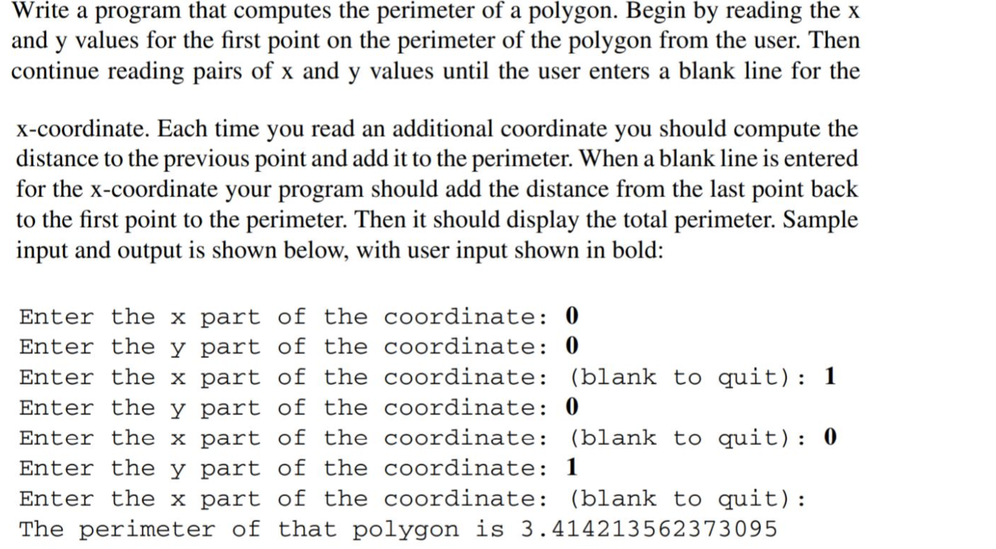 Solved Write a program that computes the perimeter of a | Chegg.com