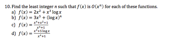 Solved 10. Find the least integer n such that f(x) is 0(x") | Chegg.com