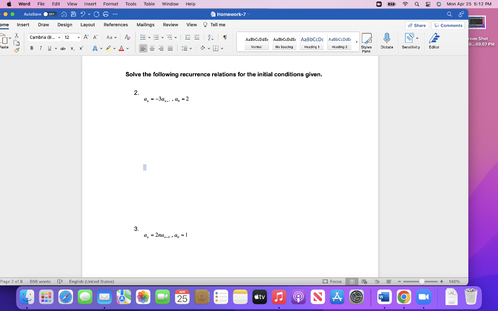 Solved Word File Edit View Insert Format Tools Table Window | Chegg.com