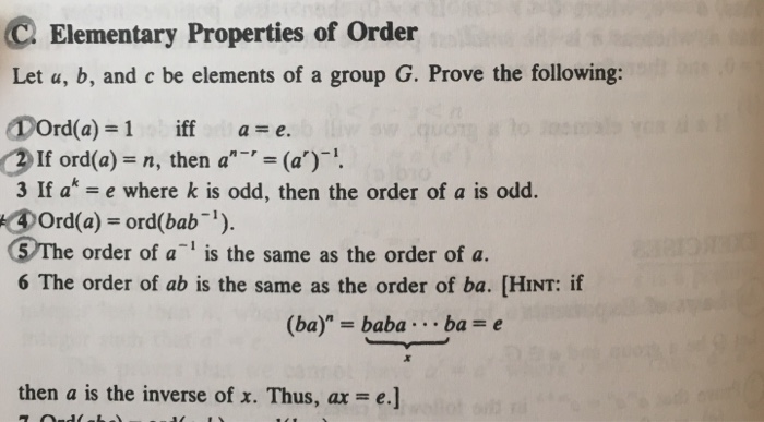 Solved Elementary Properties of Order Let “, b, and c be | Chegg.com