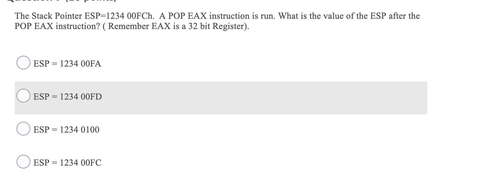 Solved The Stack Pointer ESP=1234 00FCh. A POP EAX | Chegg.com