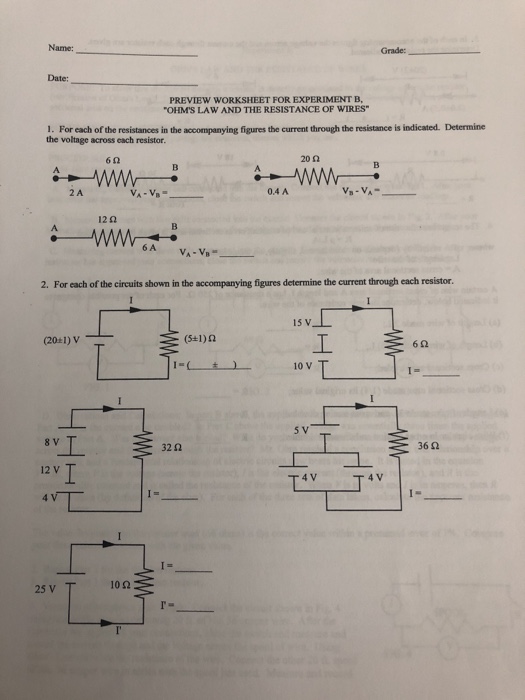 Solved Name: Grade: Date PREVIEW WORKSHEET FOR EXPERIMENT B | Chegg.com