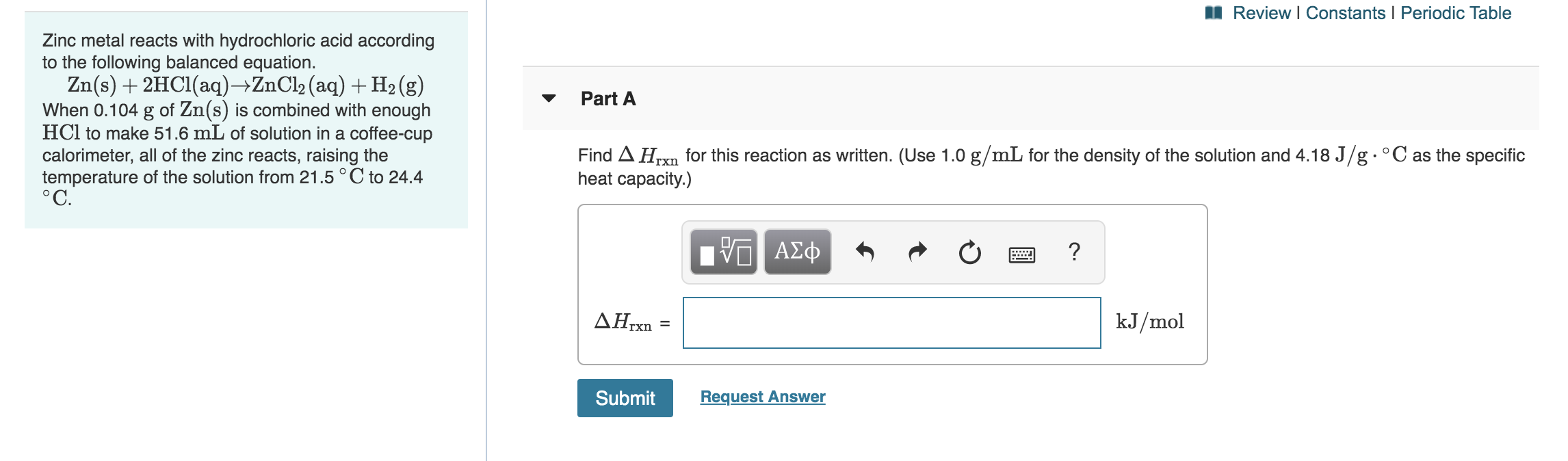 Solved II Review | Constants | Periodic Table Part A Zinc | Chegg.com