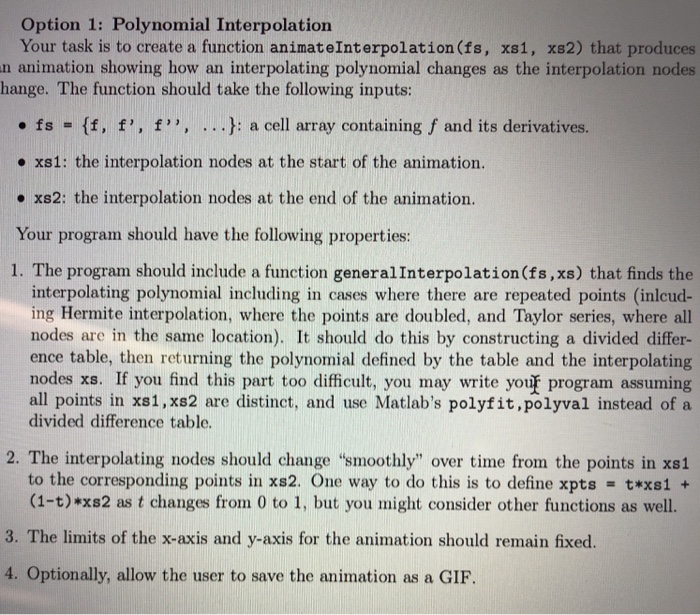 Option 1: Polynomial Interpolation Your task is to | Chegg.com