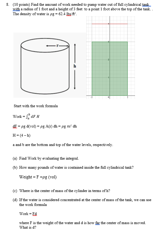 Solved 8. (10 points) Find the amount of work needed to pump | Chegg.com