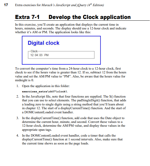 Solved 17 Extra exercises for Murach's JavaScript and jQuery | Chegg.com