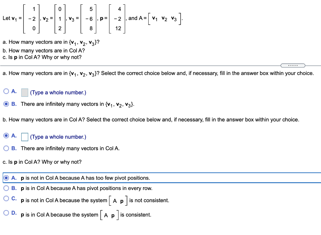 Solved 1 0 4 Let v1 = -2 |- : - : -- མཐ ད ) V2 = 1 , V3 = p | Chegg.com