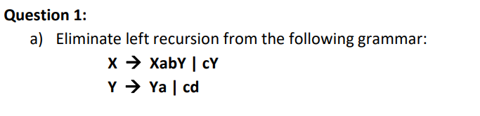 Solved Question 1 A Eliminate Left Recursion From The 