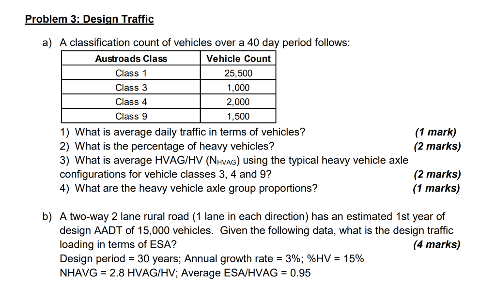 Solved Problem 3: Design Traffic a) A classification count | Chegg.com
