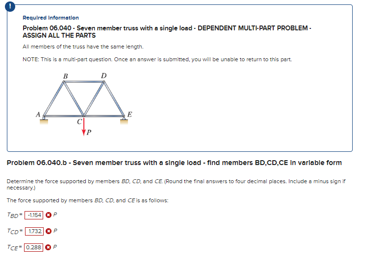 Solved Problem 06.040 - Seven member truss with a single | Chegg.com