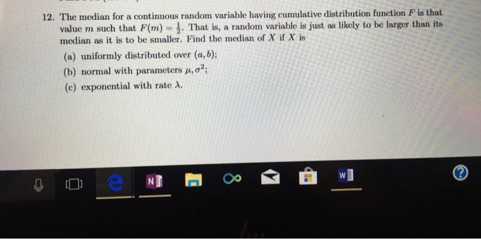 Solved 12. The median for a continuous random variable | Chegg.com