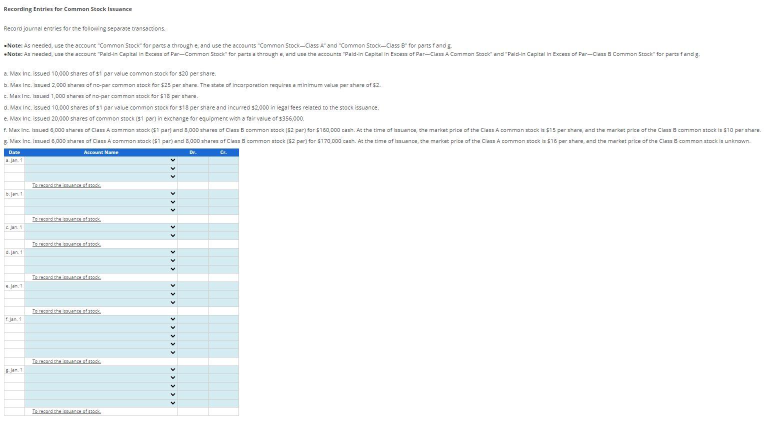 Solved Recording Entries for Common Stock Issuance Record | Chegg.com