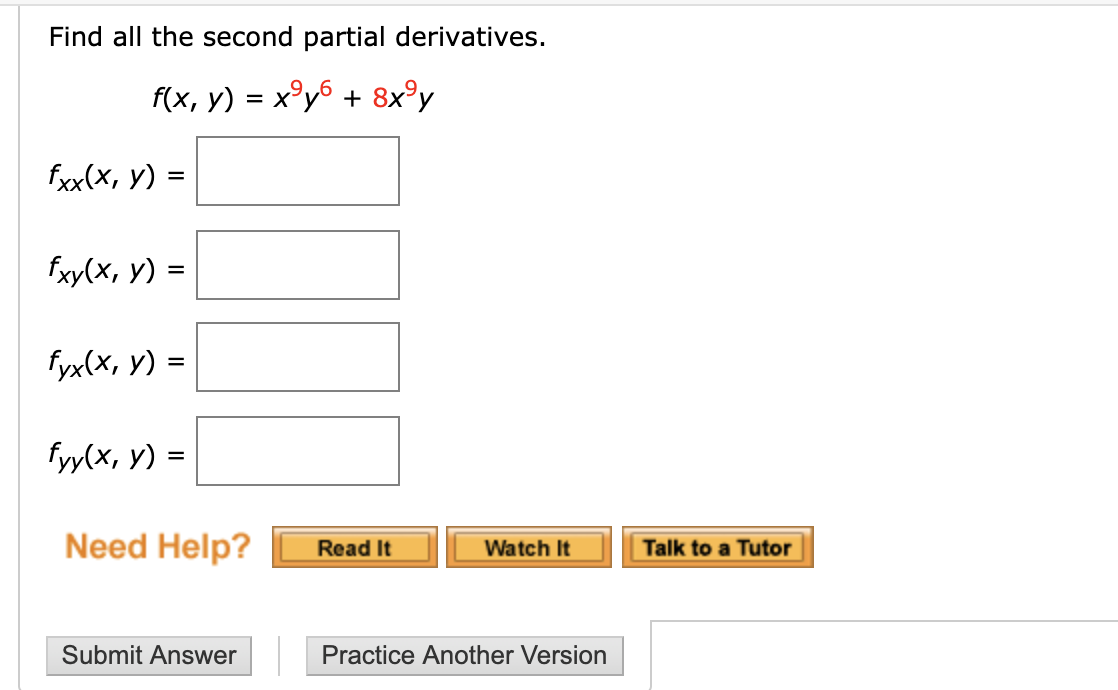Solved Find all the second partial derivatives. f(x, y) = | Chegg.com