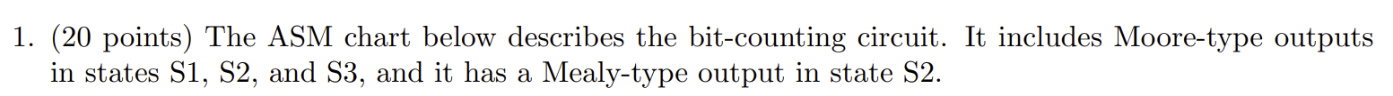 Solved 1. (20 points) The ASM chart below describes the | Chegg.com
