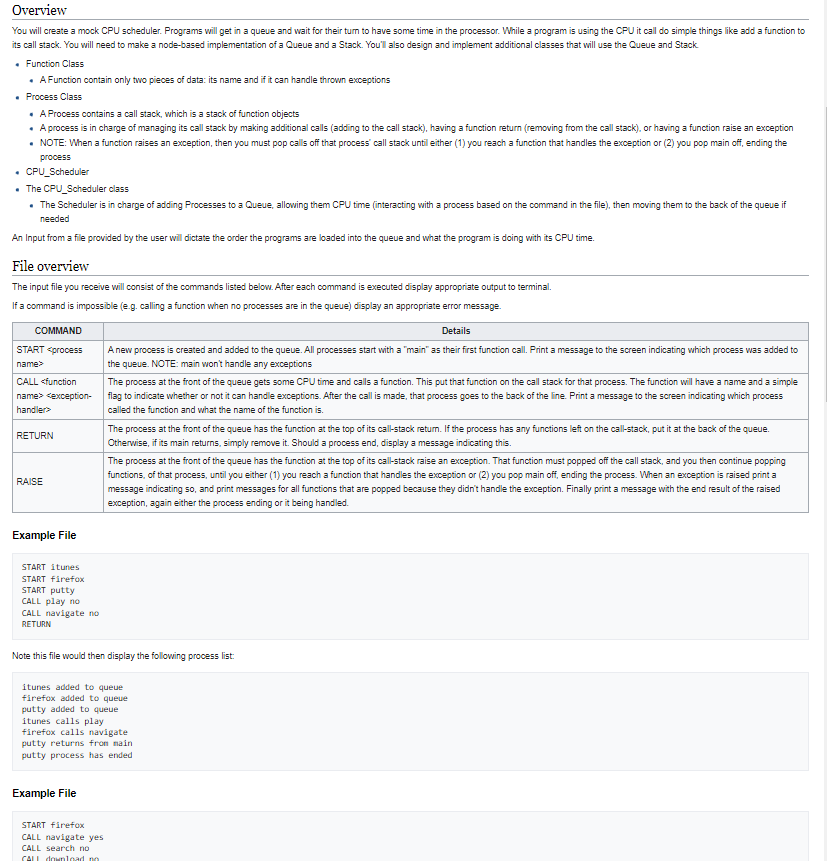 Solved You will create a mock CPU scheduler. Programs will | Chegg.com