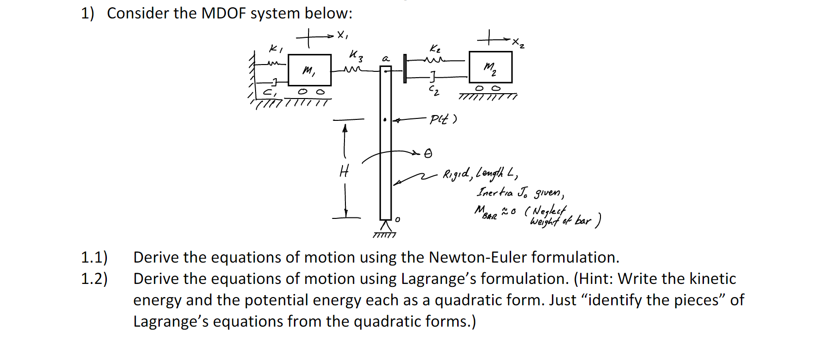 Solved 1) Consider the MDOF system below: + Kz -X, M 0 0 c) | Chegg.com
