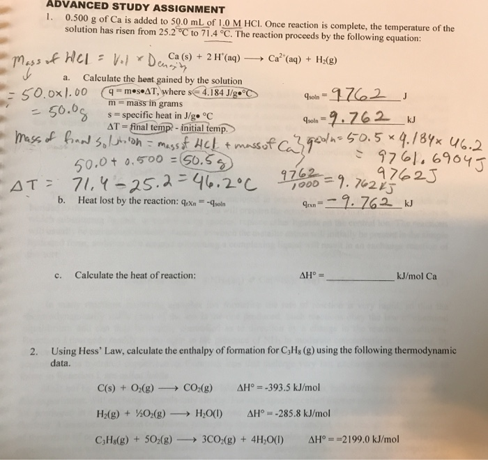 Solved ADVANCED STUDY ASSIGNMENT 1. 0.500 g of Ca is added | Chegg.com