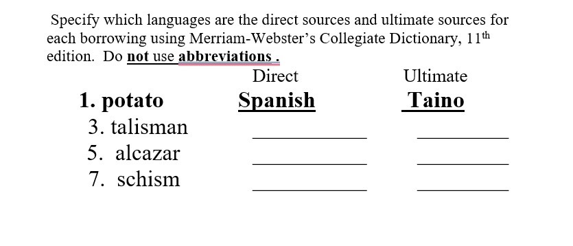Specify which languages are the direct sources and | Chegg.com