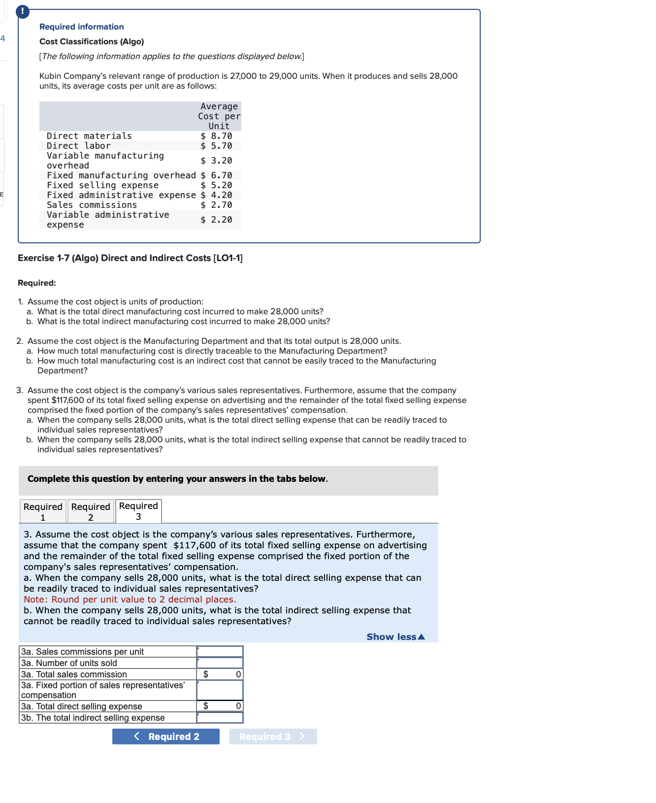 Solved Required information Cost Classifications (Algo) [The | Chegg.com