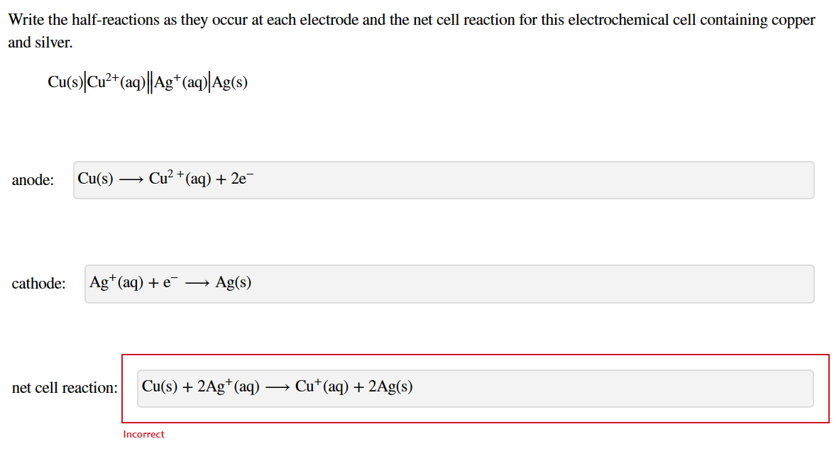 Solved Write the half-reactions as they occur at each | Chegg.com
