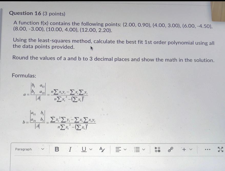 Question 16 ( 3 points) A function f(x) contains the | Chegg.com