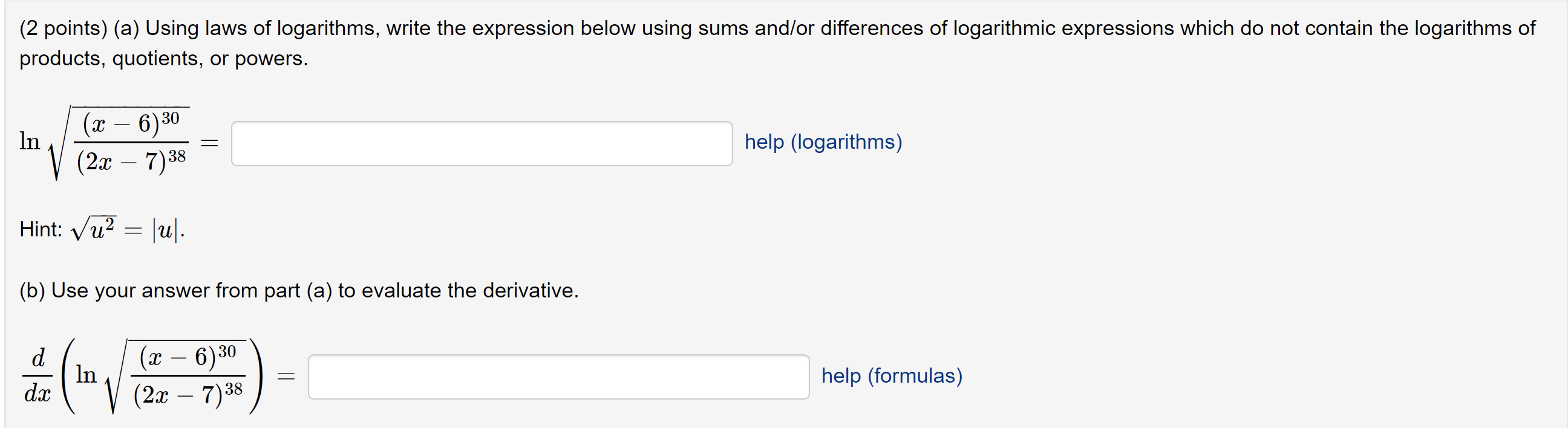 Solved (2 points) (a) Using laws of logarithms, write the | Chegg.com