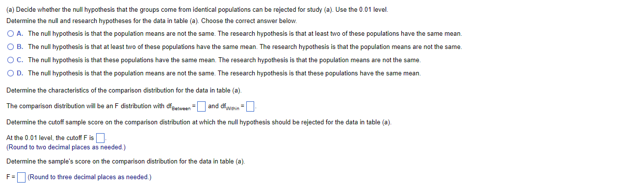 Decide whether to reject the null hypothesis for the | Chegg.com