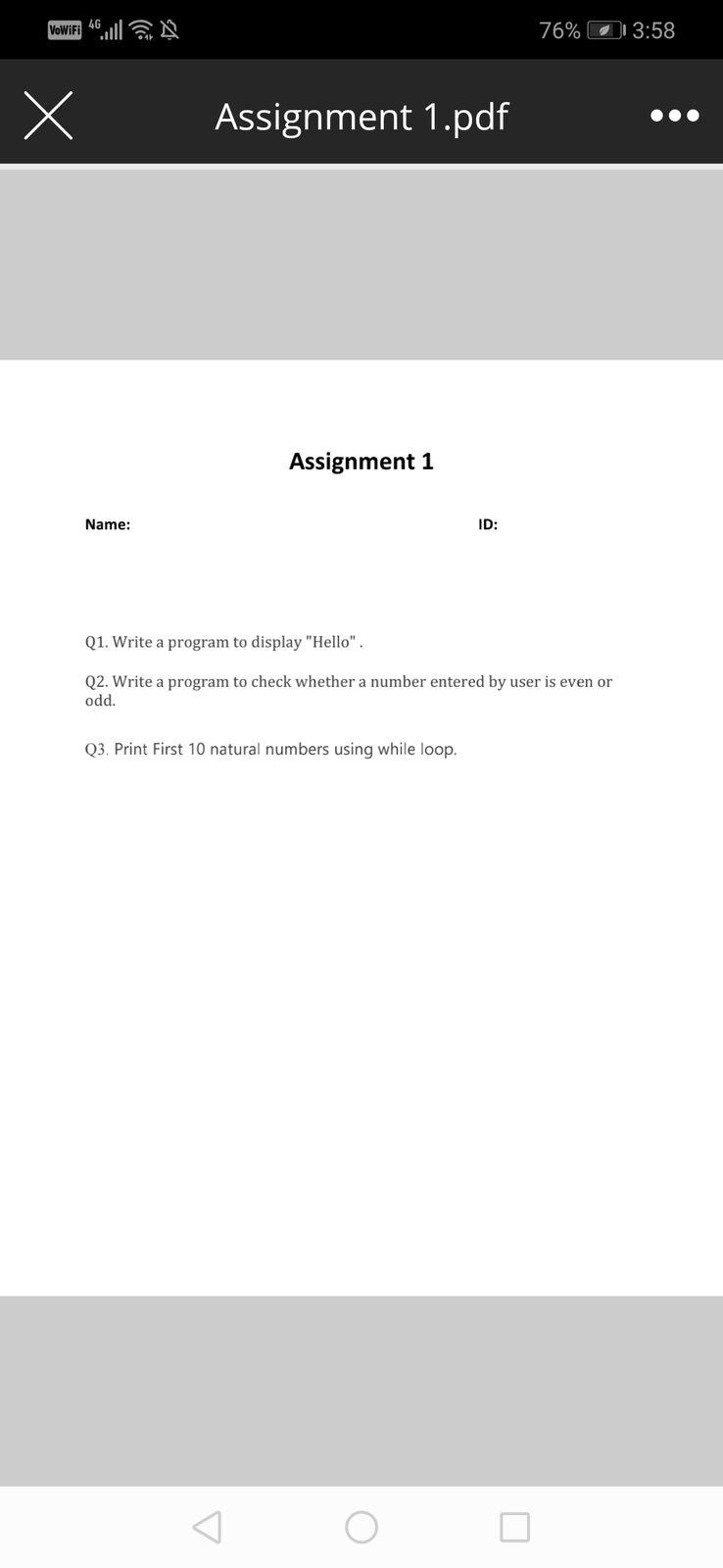 Solved Q1. Write a program to display Solved Q1. Write a program to display