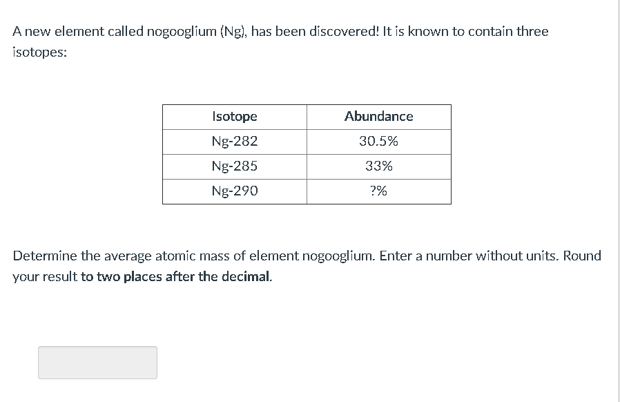 Solved A new element called nogooglium (Ng), has been | Chegg.com