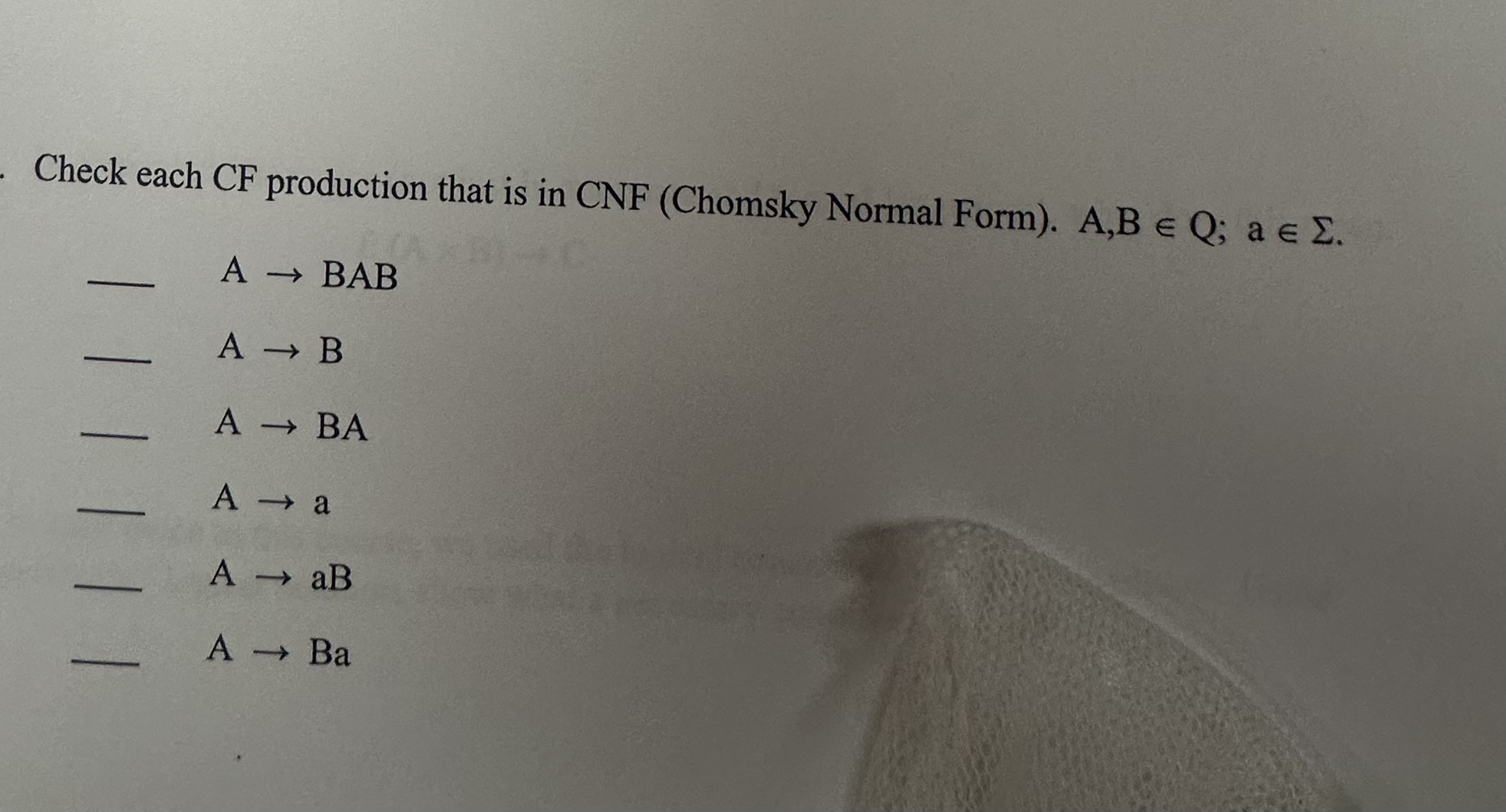 Solved Check each CF production that is in CNF (Chomsky | Chegg.com