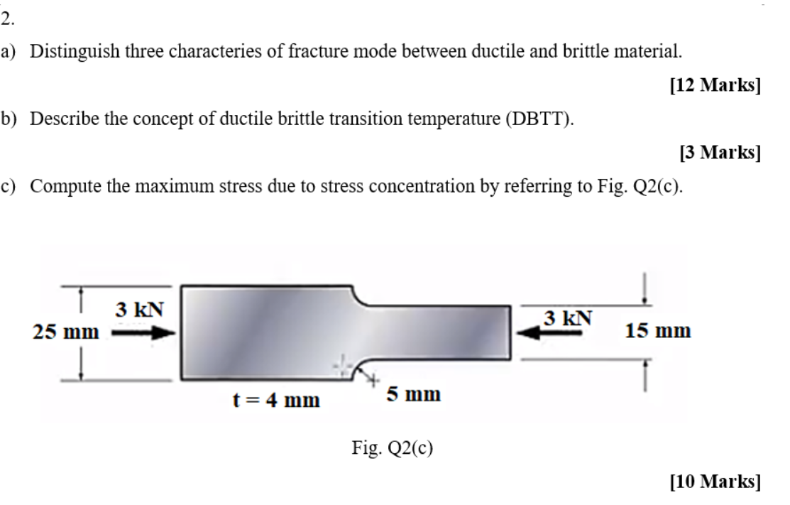 Solved 2. a) Distinguish three characteries of fracture mode | Chegg.com