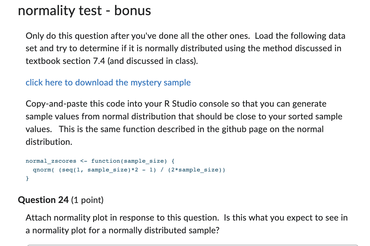 normality test - bonus Only do this question after | Chegg.com