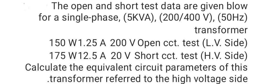 Solved The open and short test data are given blow for a | Chegg.com