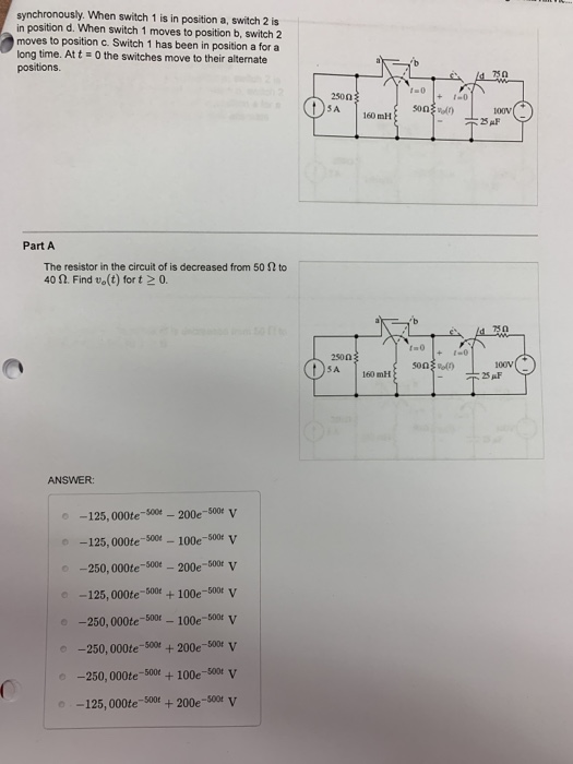Solved synchronously. When switch 1 is in position a, switch | Chegg.com