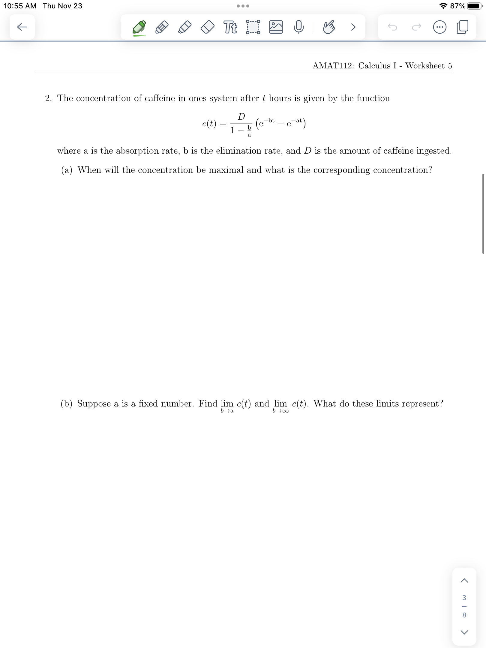 Solved 2. The concentration of caffeine in ones system after | Chegg.com