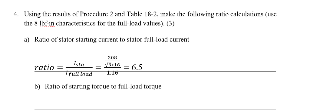 Solved How do I calculate the Ratio of starting torque to | Chegg.com