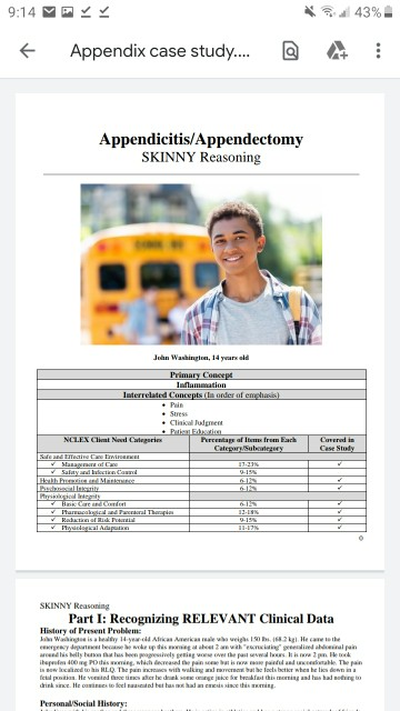43% 9:14 PM € Appendix case study... @ | Chegg.com