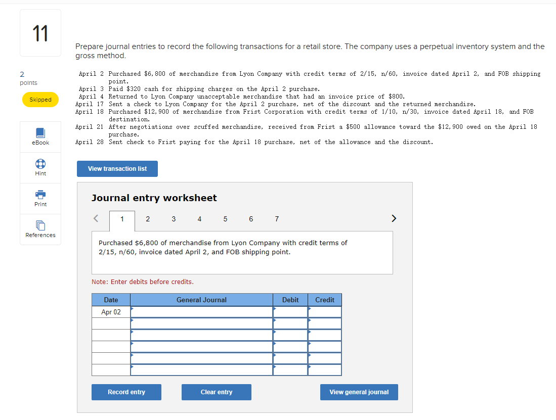 Solved 11 2 points Skipped eBook Hint • Print References | Chegg.com