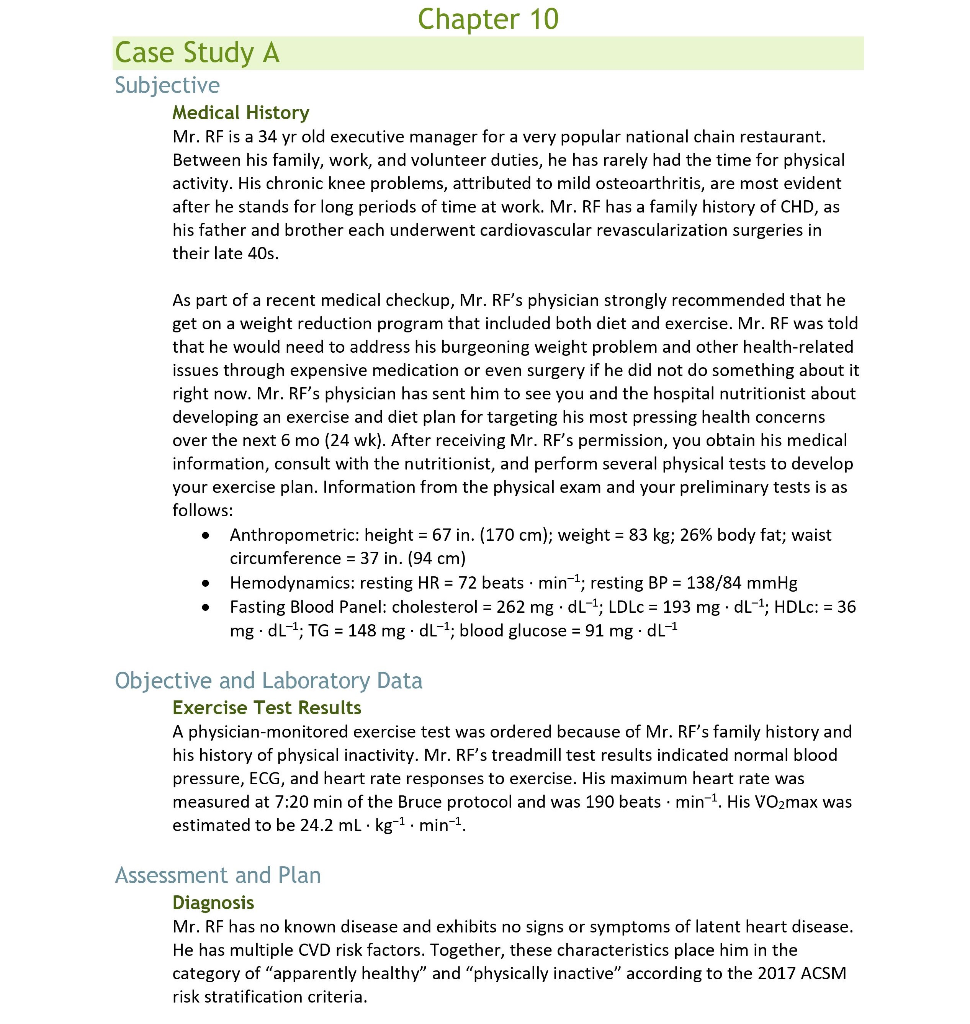 Chapter 10 Case Study A Subjective Medical History | Chegg.com