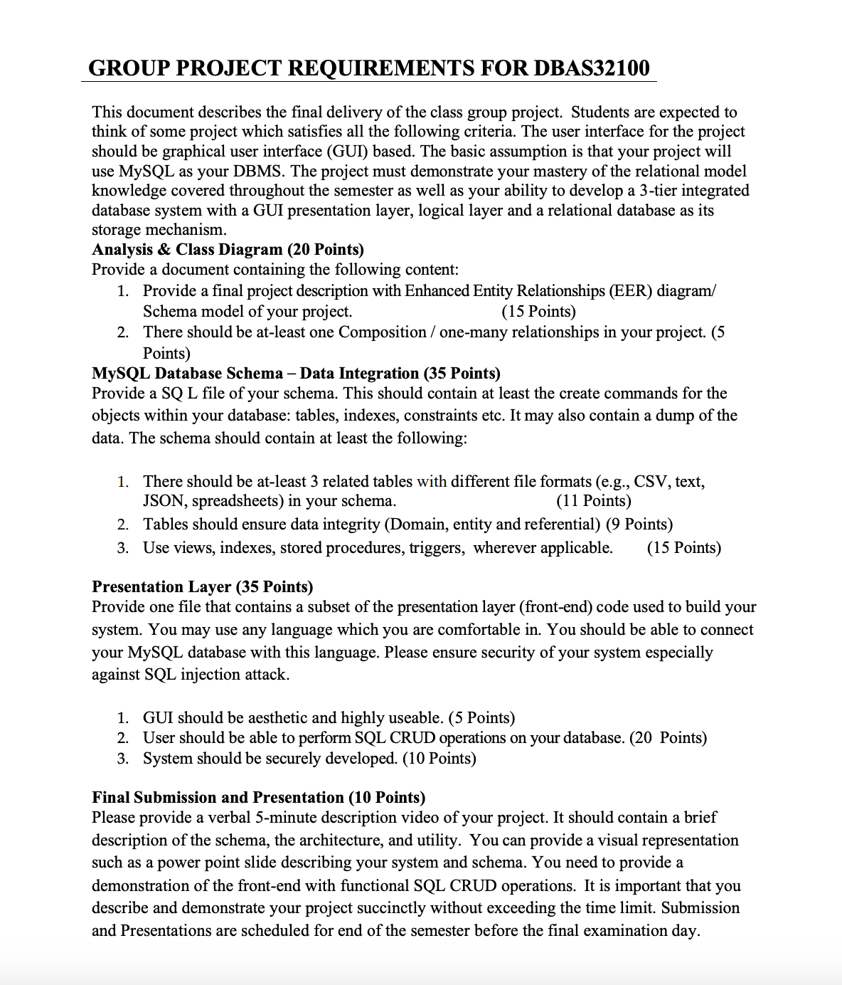 Solved GROUP PROJECT REQUIREMENTS FOR DBAS32100 This | Chegg.com