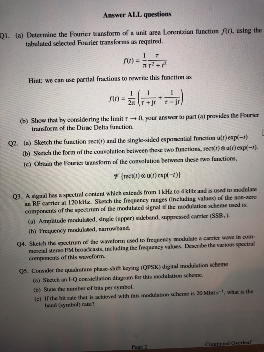 Solved Answer ALL questions QI. (a) Determine the Fourier | Chegg.com