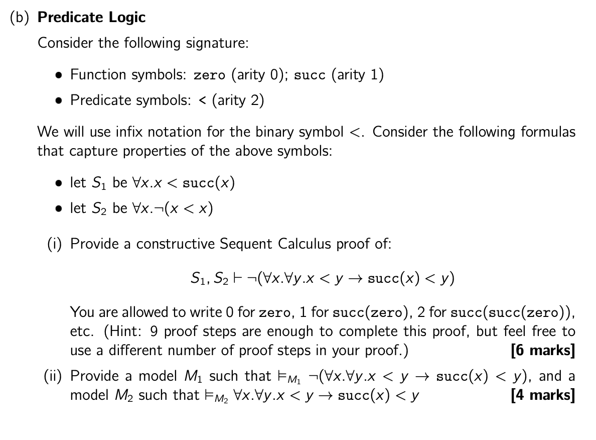 Solved (b) Predicate Logic Consider the following signature: | Chegg.com