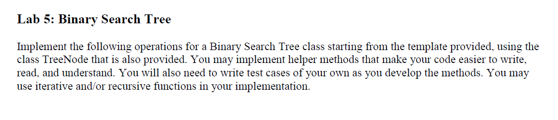 Solved Lab 5 Binary Search Tree Implement The Following 