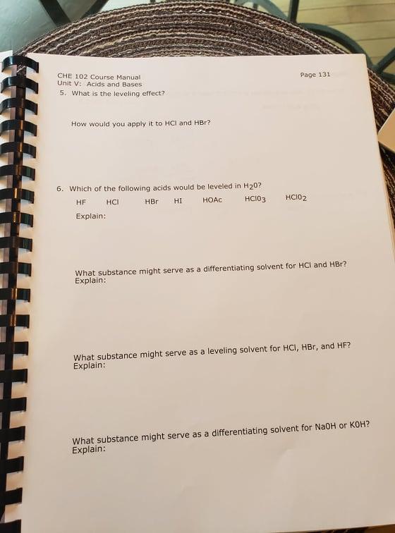 Solved Page 131 CHE 102 Course Manual Unit V: Acids and | Chegg.com