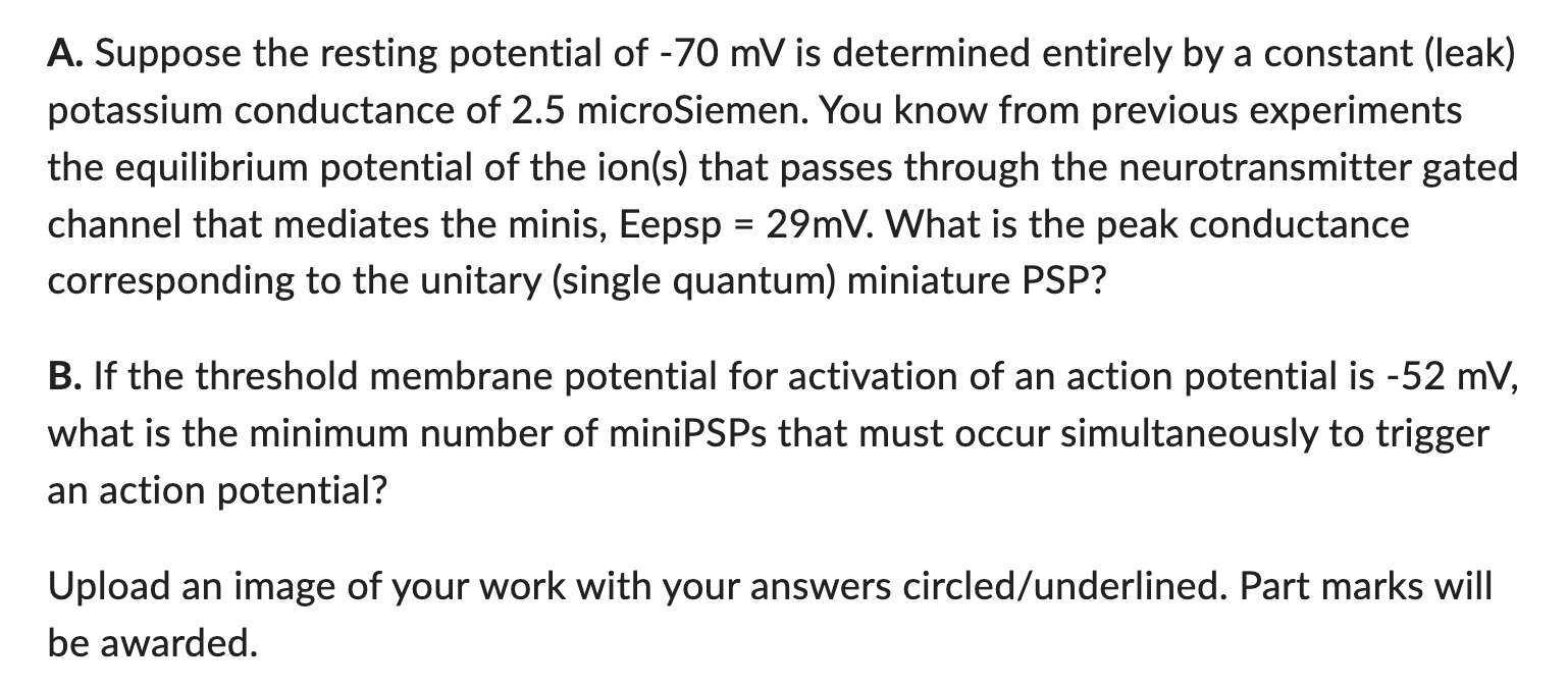 Solved A. Suppose the resting potential of −70mV is | Chegg.com