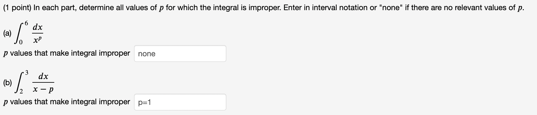 Solved (1 point) In each part, determine all values of p for | Chegg.com