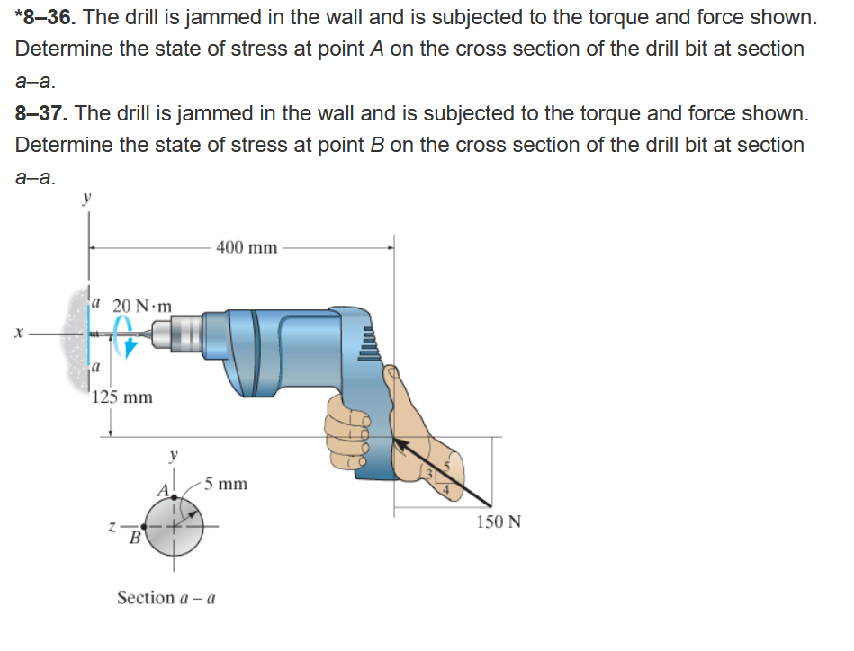 Solved *8-36. The drill is jammed in the wall and is | Chegg.com