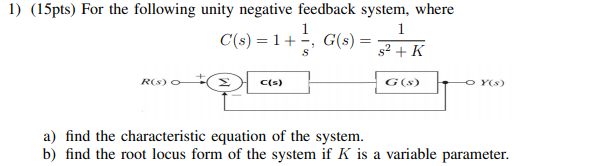 Solved 1) (15pts) For the following unity negative feedback | Chegg.com