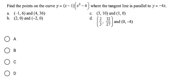 [Solved]: Find the points on the curve y=(x1)(x24) where t