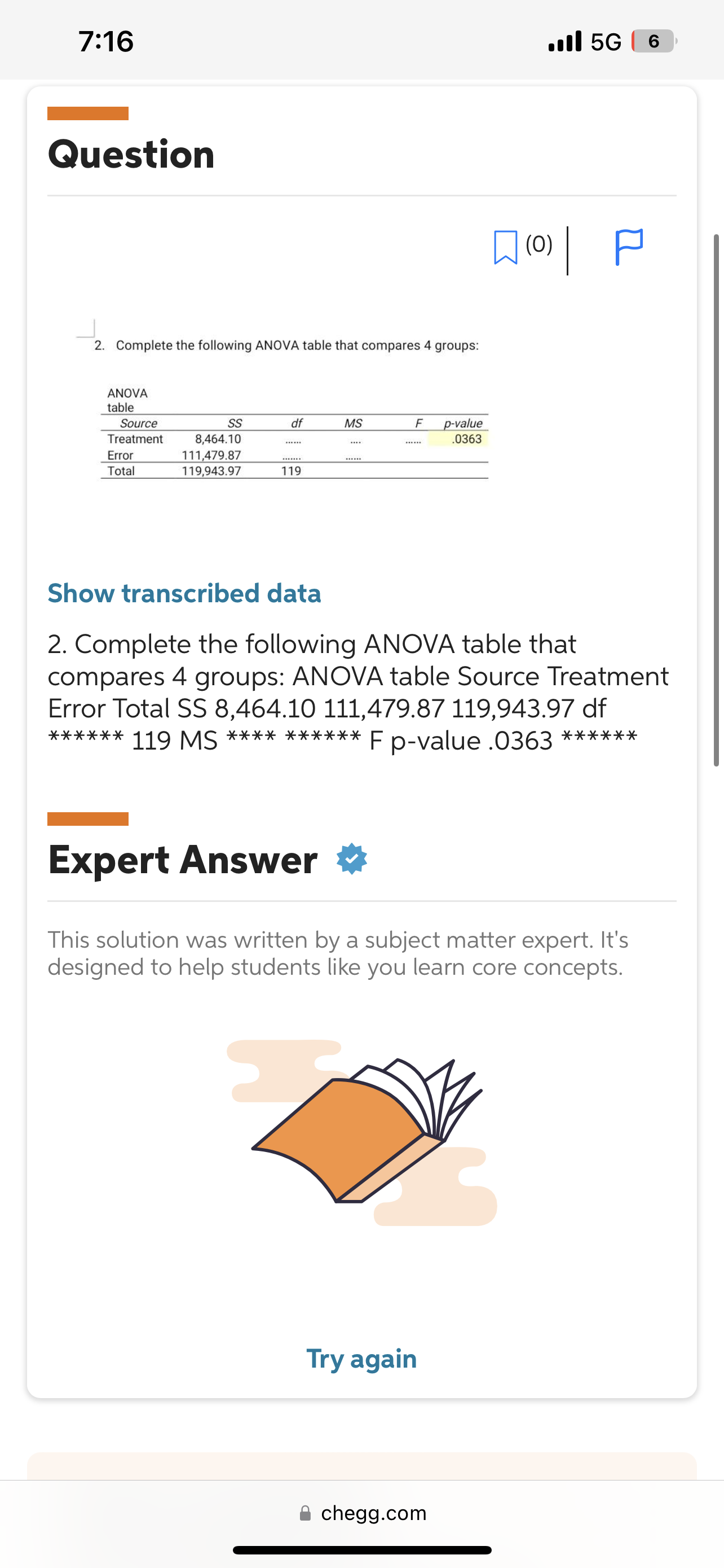 Solved 2. Complete the following ANOVA table that compares 4 | Chegg.com